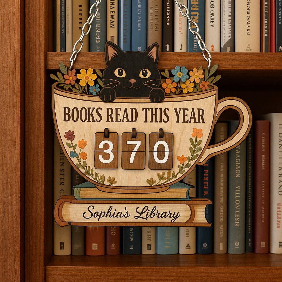 Personalized Books Read Tracker Sign, Cat Lover Reading Counter ...