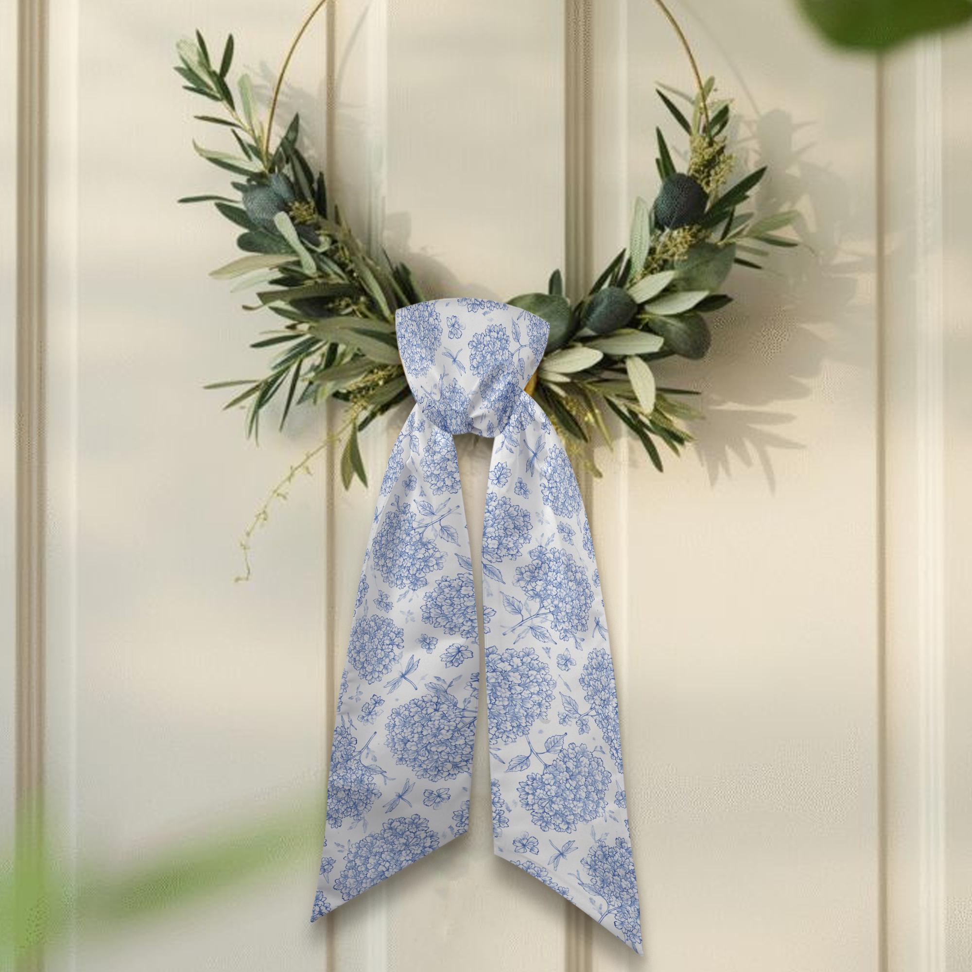 Blue Hydrangea Wreath Sash, Farmhouse Door Decoration, Spring Floral ...