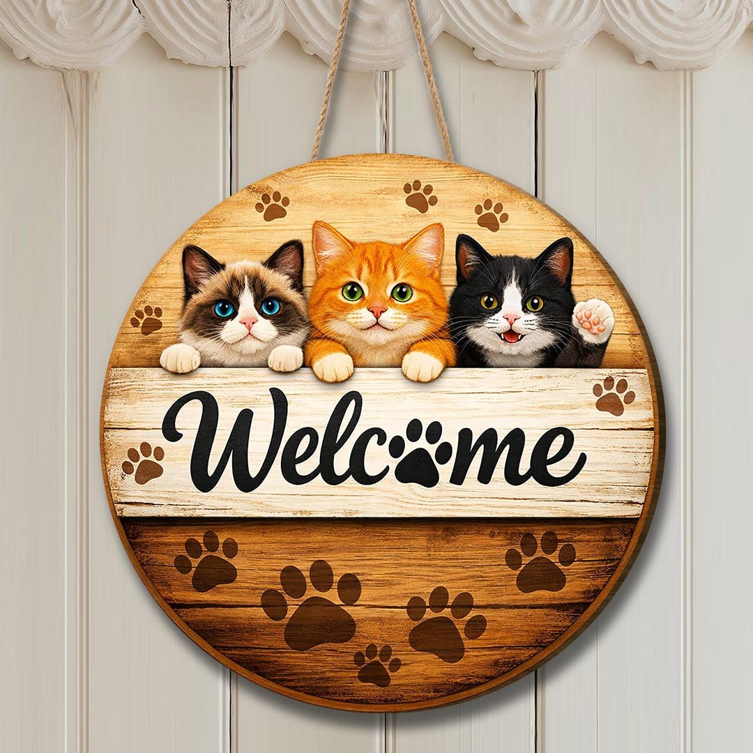 Welcome Cat Door Sign, Paw Print Wooden Pet House Decoration - Etsy