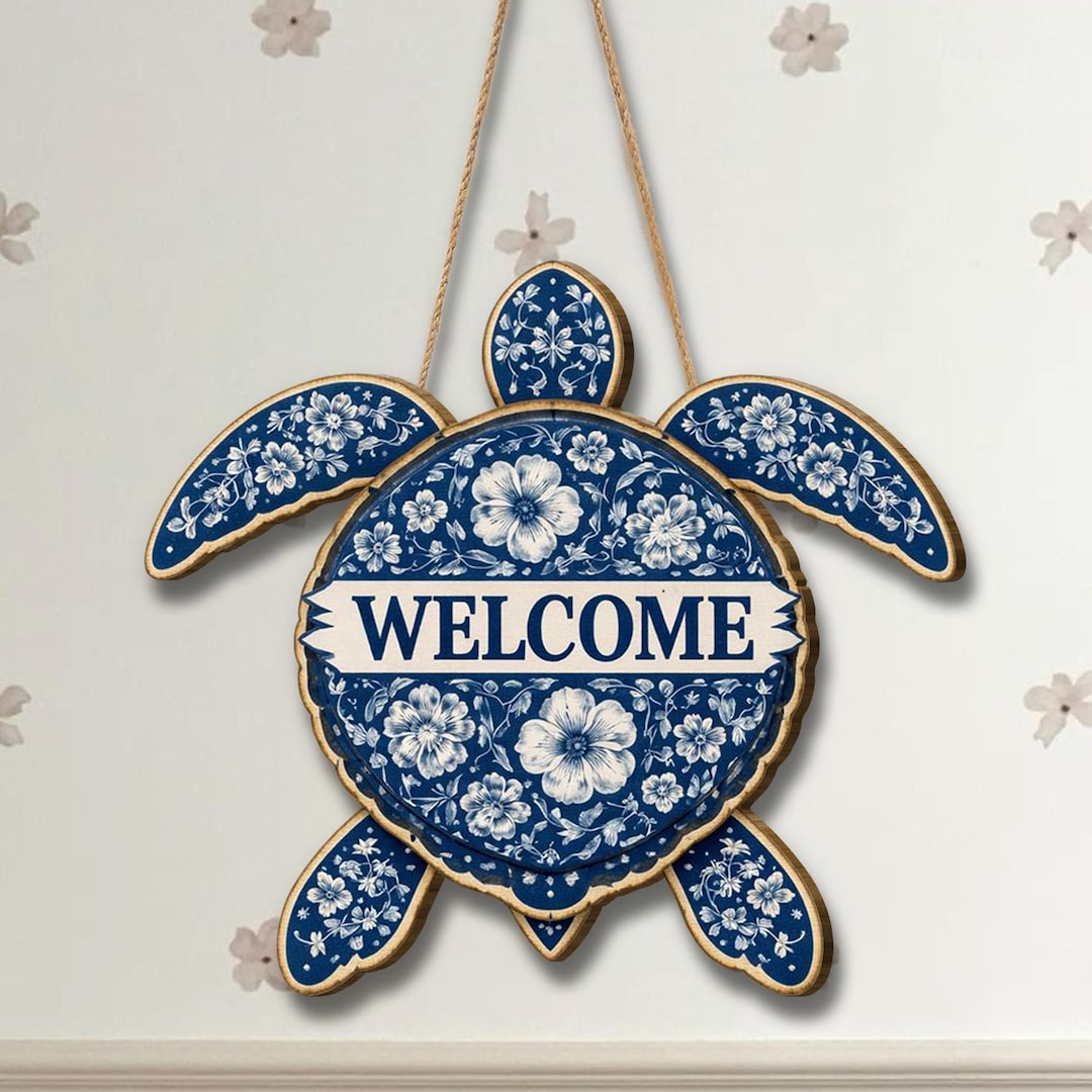 Floral Sea Turtle Welcome Sign, Coastal Wood Door Hanger - Etsy