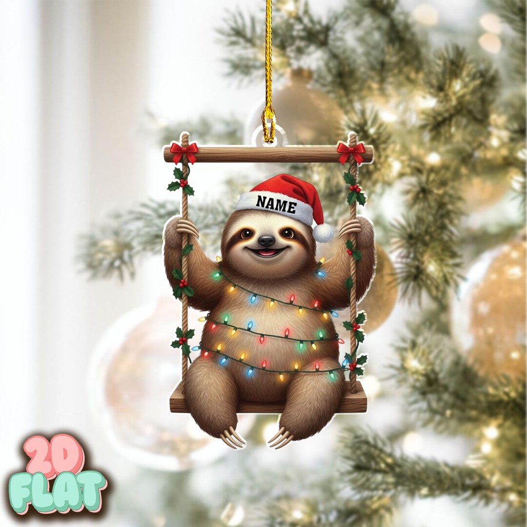 Personalized Sloth 2D FLAT Christmas Ornament, Custom Name Cute Sloth ...