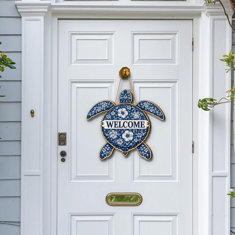 Floral Sea Turtle Welcome Sign, Coastal Wood Door Hanger - Etsy