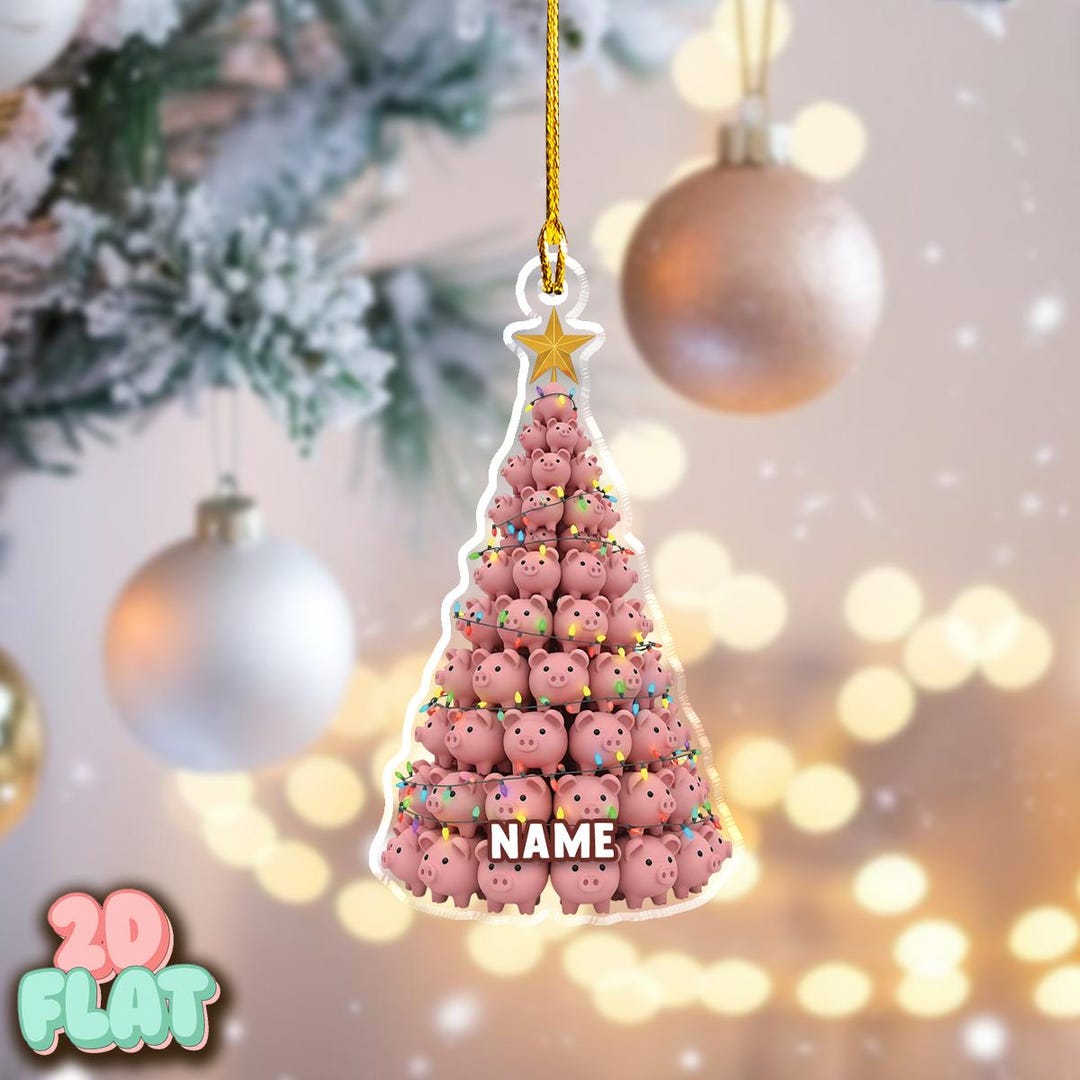 Personalized Pig 2D FLAT Christmas Tree Ornament, Funny Farm Animal ...