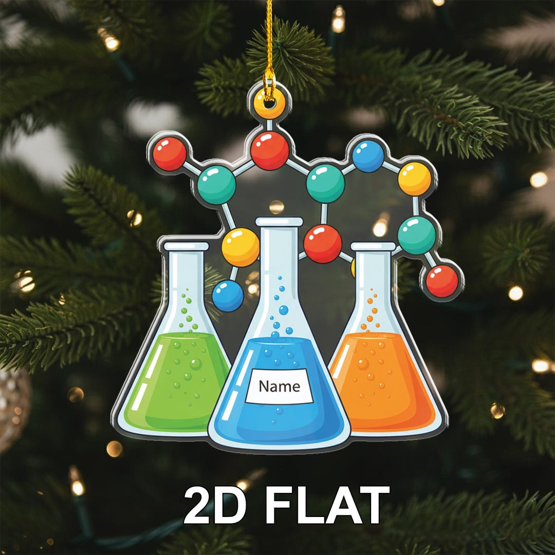 Personalized Science 2D FLAT Ornament, Custom Name Chemistry Beakers ...