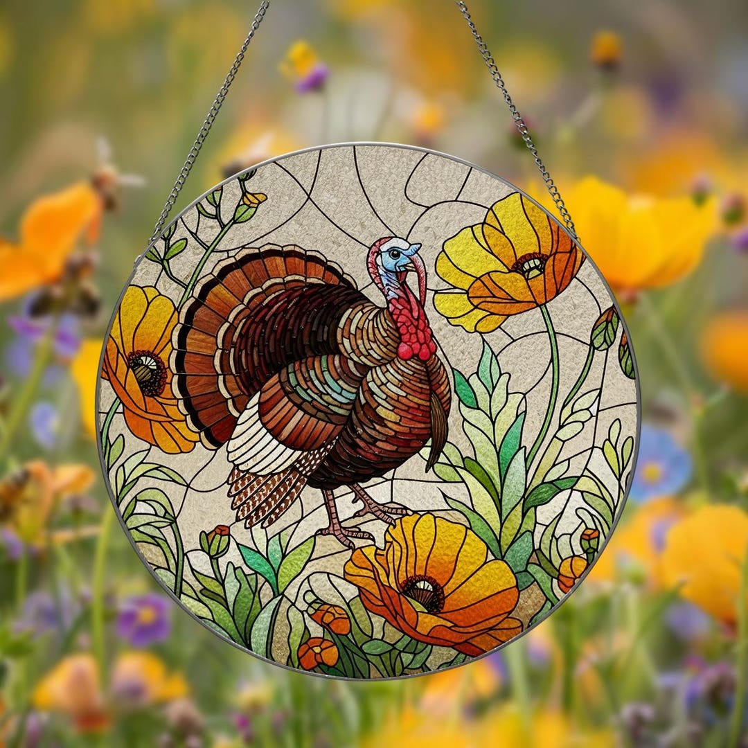 Turkey Glass Suncatcher, Thanksgiving Glass Style Window Hanging ...