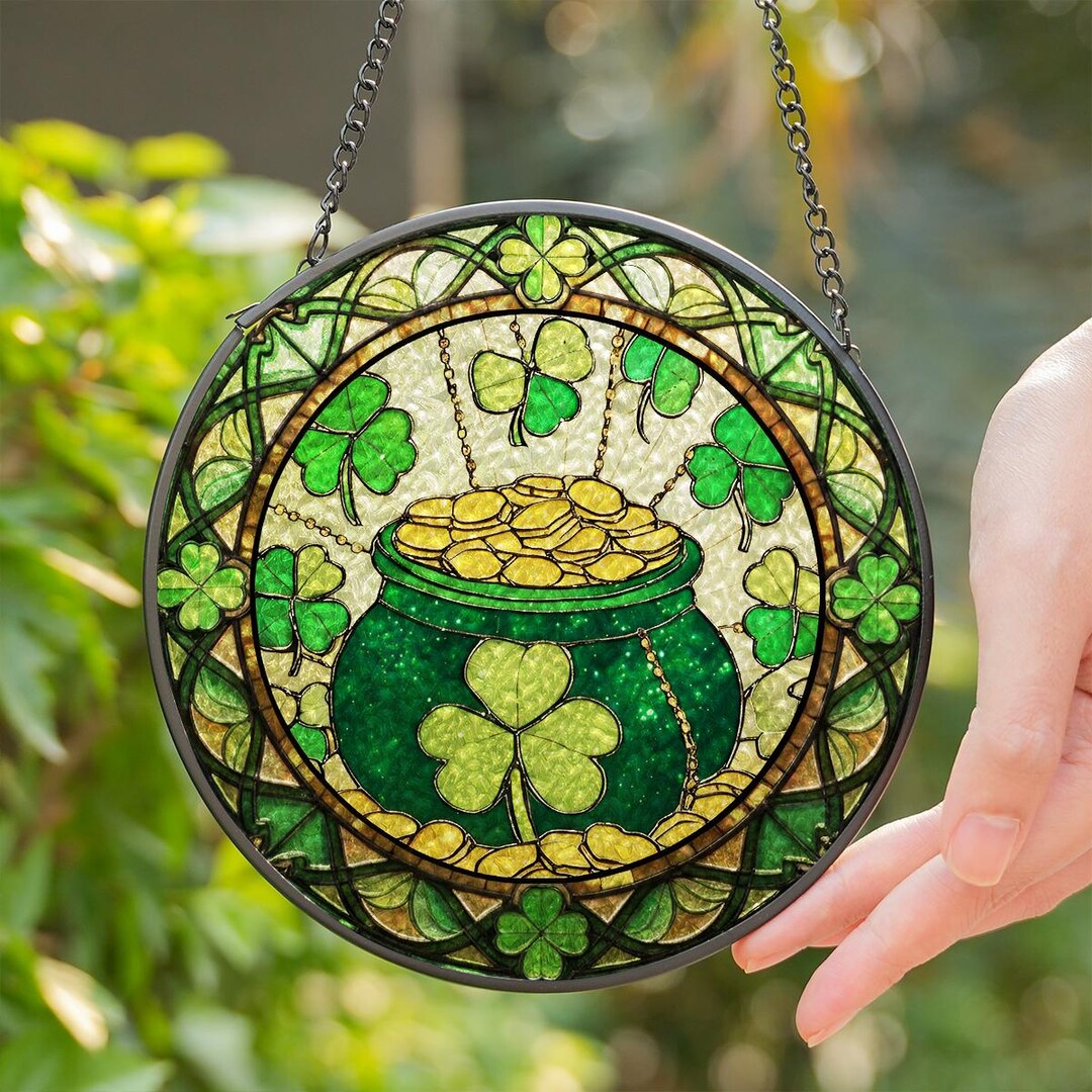 Shamrock Glass Suncatcher, Lucky Clover Window Hanging, Irish Decor, St ...