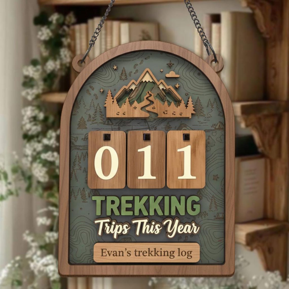 Trekking Trips Tracker Sign, Custom Hiking Log Board, Mountain ...
