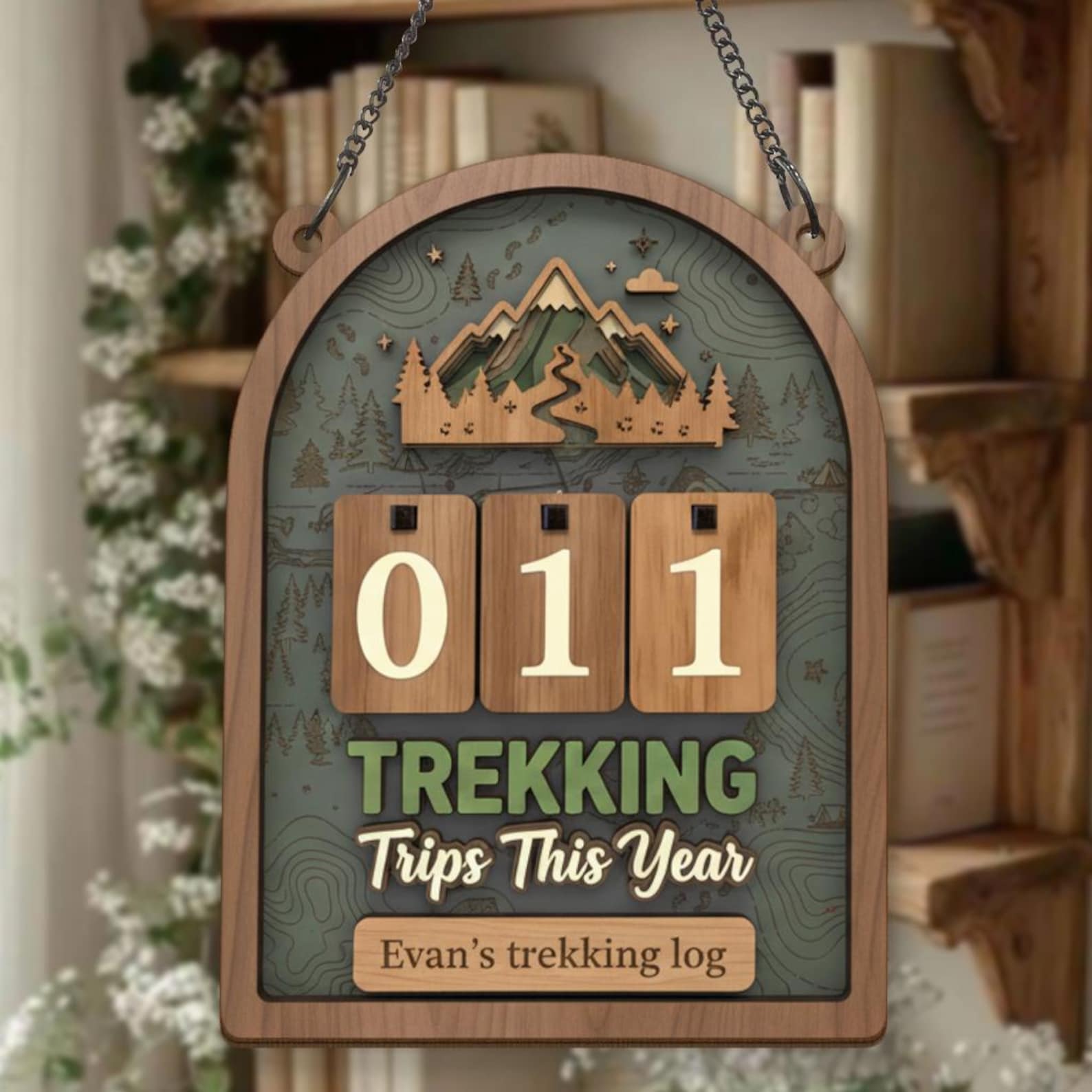 Trekking Trips Tracker Sign, Custom Hiking Log Board, Mountain ...