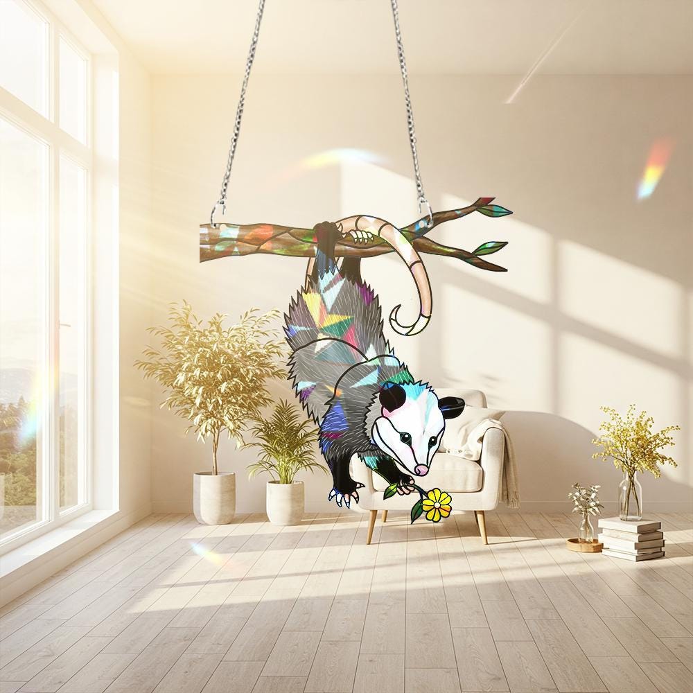 Upside Down Possum ACRYLIC Suncatcher With Flower, Possum Lover Decor ...