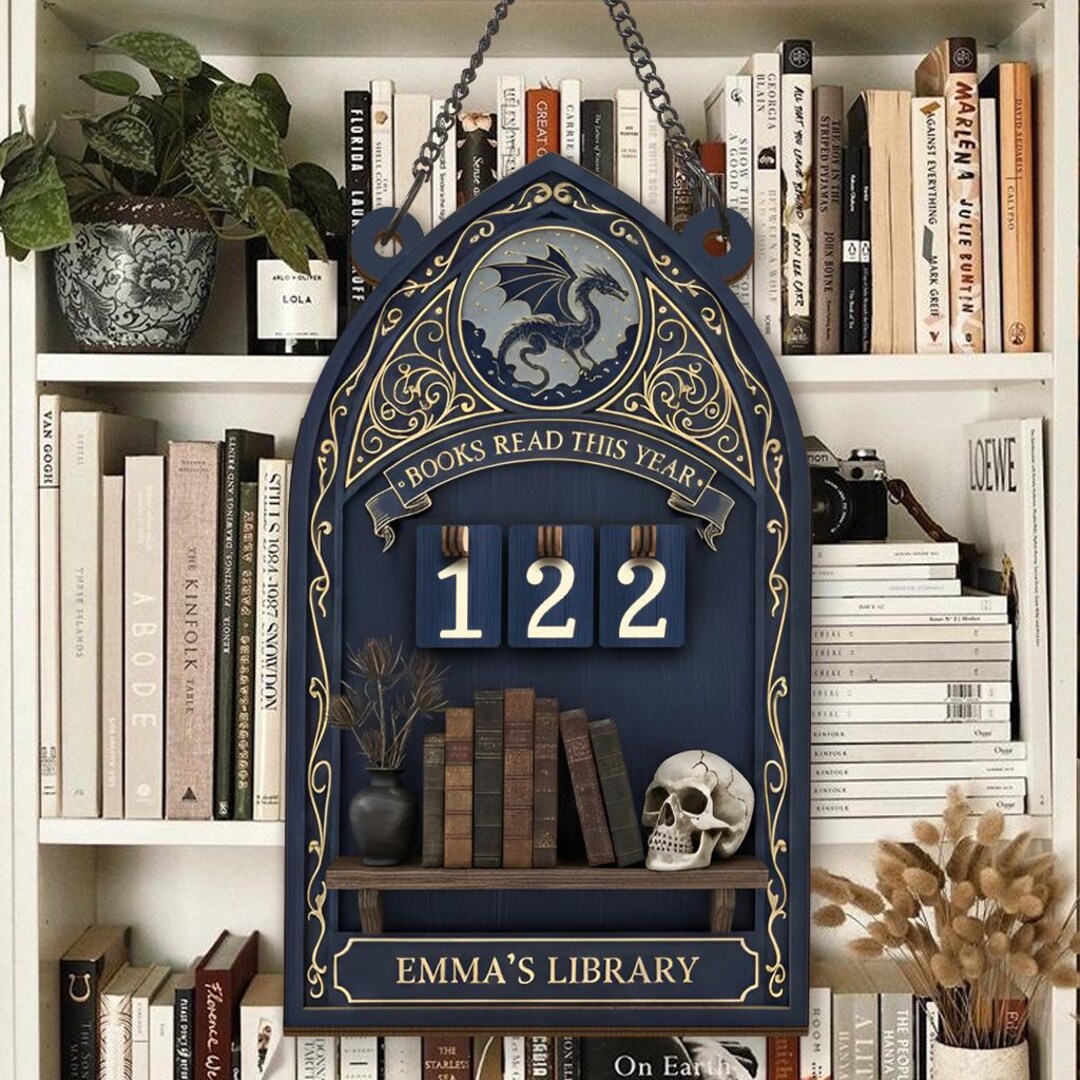 Dragon & Skull Book Tracker Sign, Reading Goal Tracker, Custom Name ...