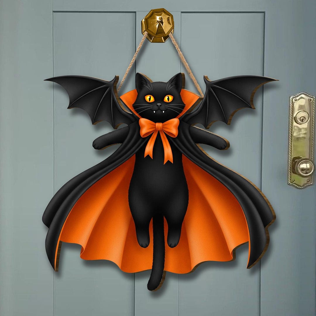 Halloween Black Cat Vampire Bat Wooden Sign, Gothic Wall Decor - Etsy