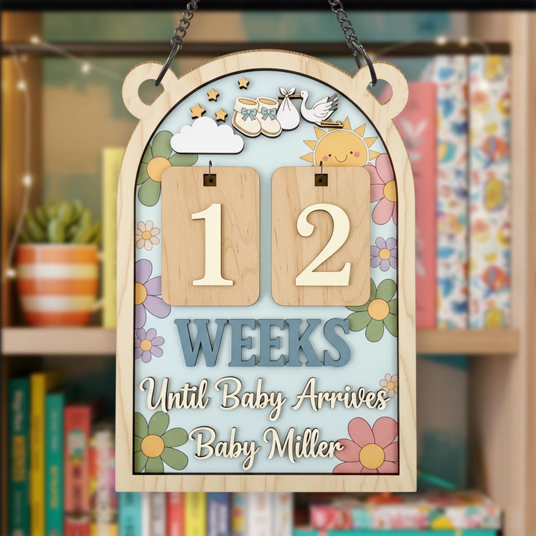 Baby Countdown Sign, Weeks Until Baby Arrives Tracker, Personalized ...