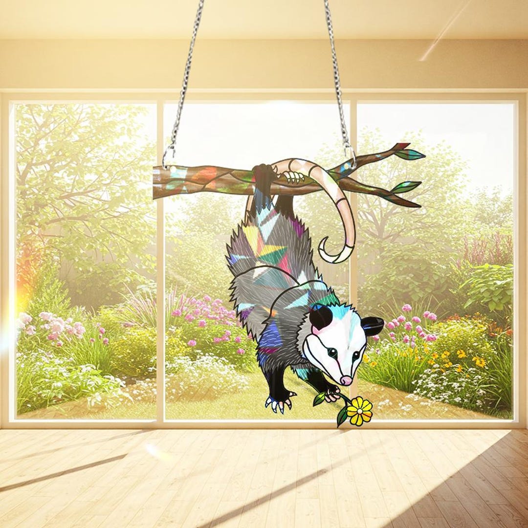 Upside Down Possum ACRYLIC Suncatcher With Flower, Possum Lover Decor ...