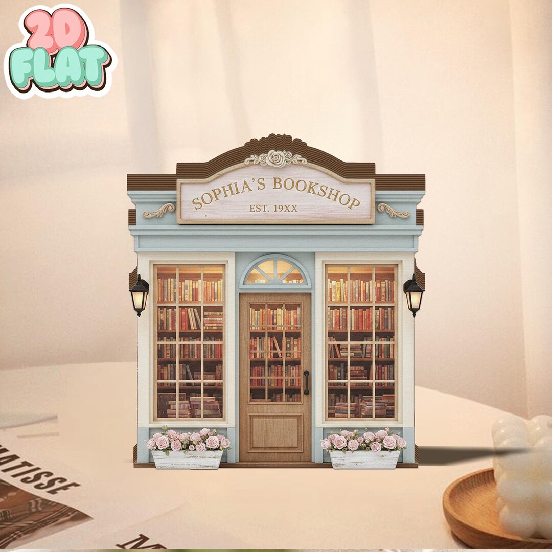 Personalized Bookshop Wooden Block, Custom Bookstore Name Shelf ...