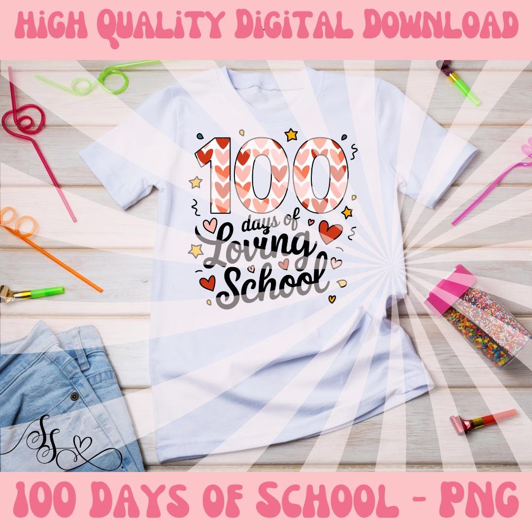 100 Days of School PNG, 100 Days or Loving School, Retro 100 Days ...