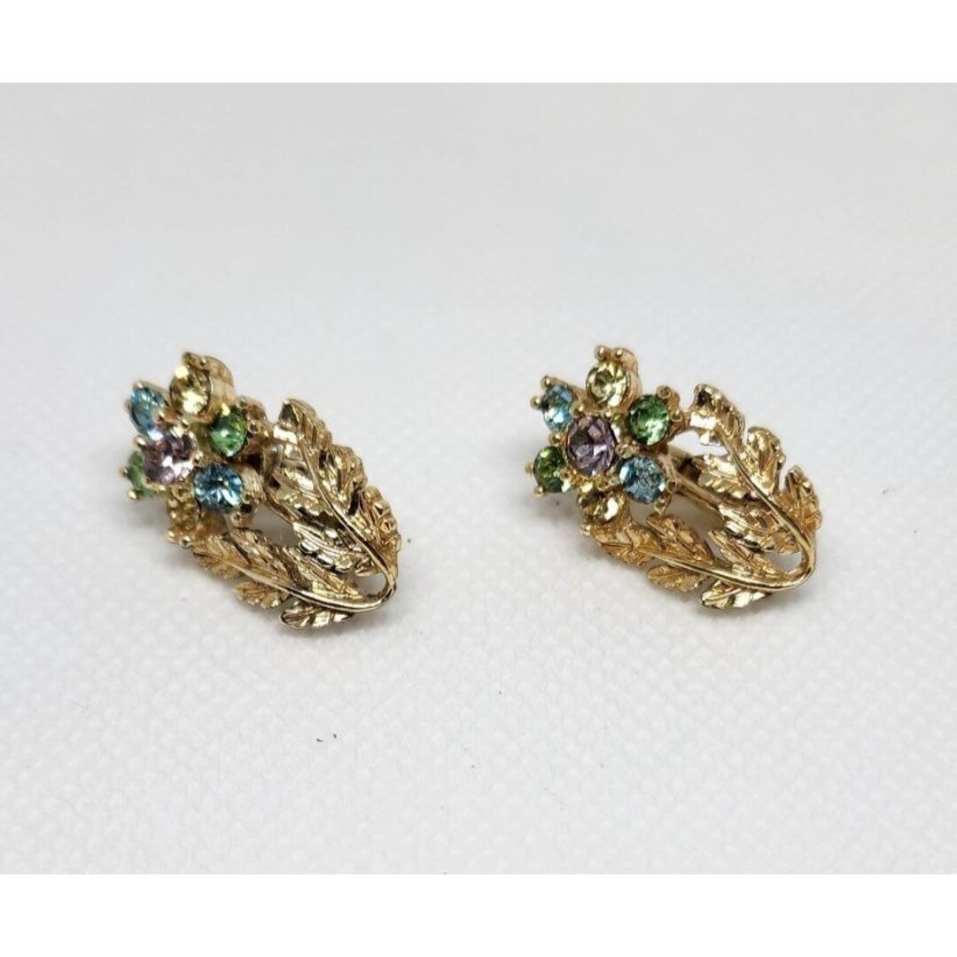 Vintage Signed Coro Pastel Flower Rhinestones Gold-tone Clip on ...