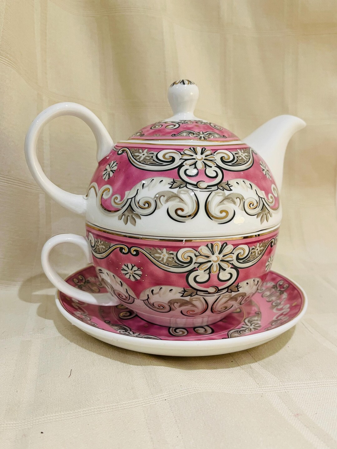 Grace’s Teaware Pink/gold Scroll 4 Piece Tea for One - Etsy