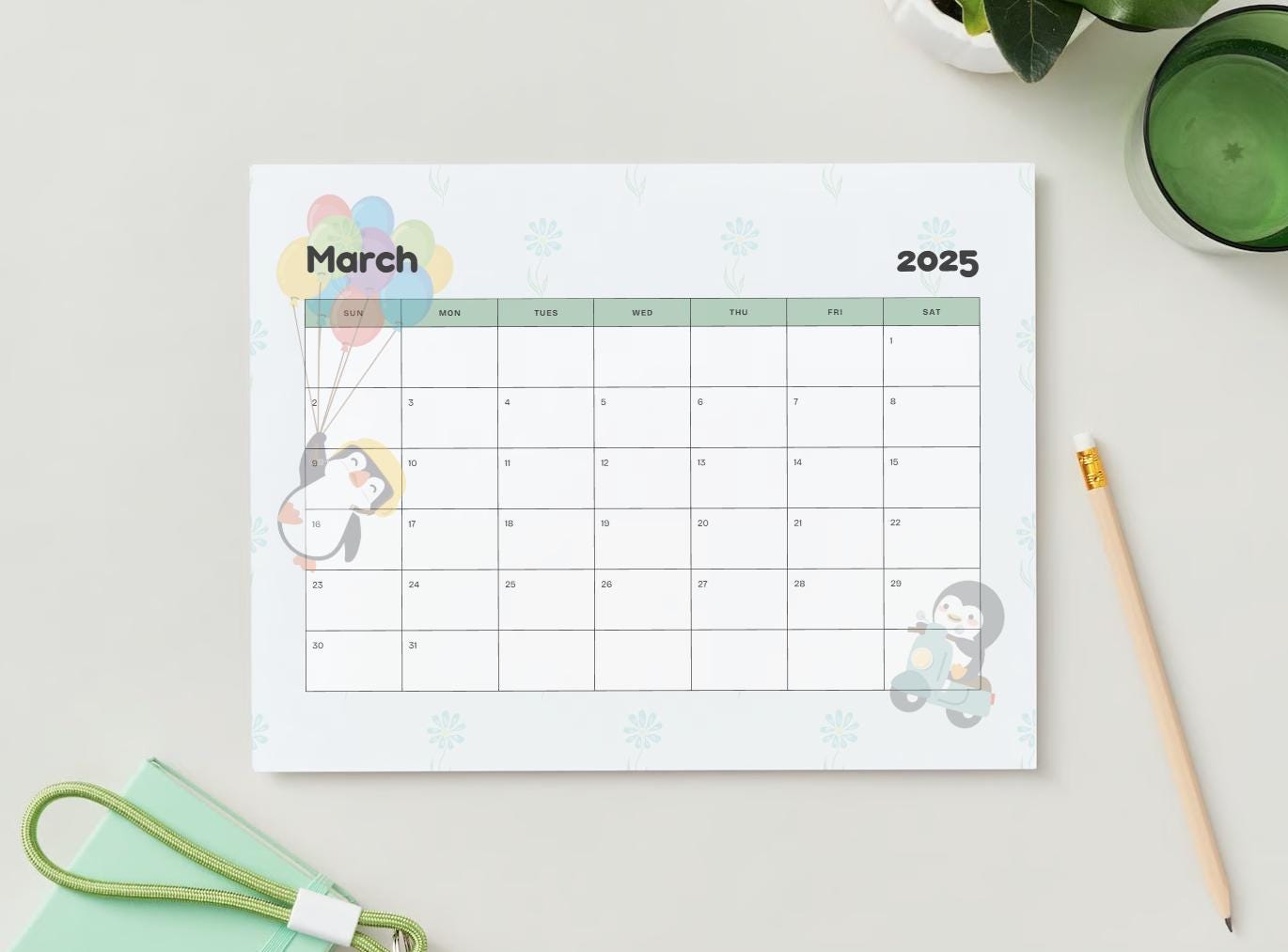 2025 Calendar Printable, Cute Penguins Theme, Cute Kids Calendar 2025 ...