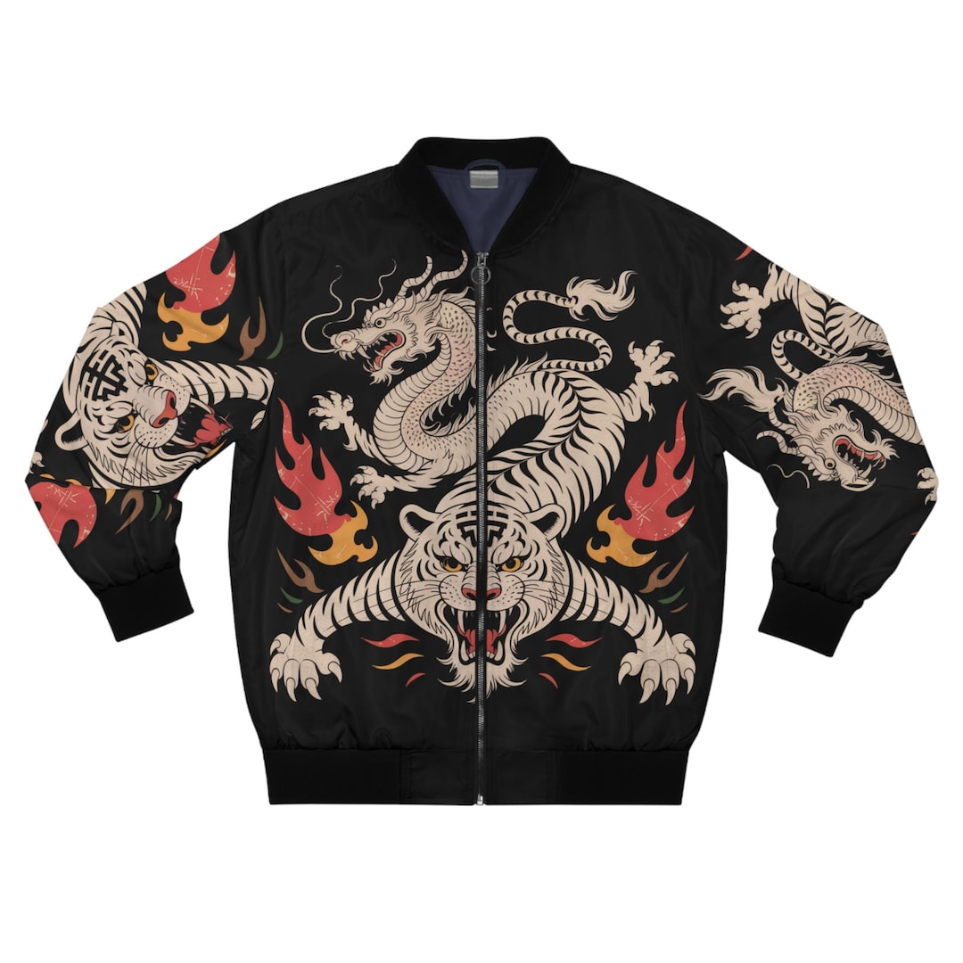 Men's Bomber Jacket With Dragon Design - Stylish Streetwear, Unique ...
