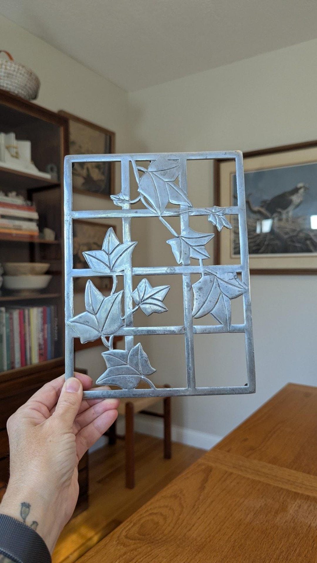 Vintage Copco Silver Metal Lattice and Ivy Trivet Modern Hanging Decor ...