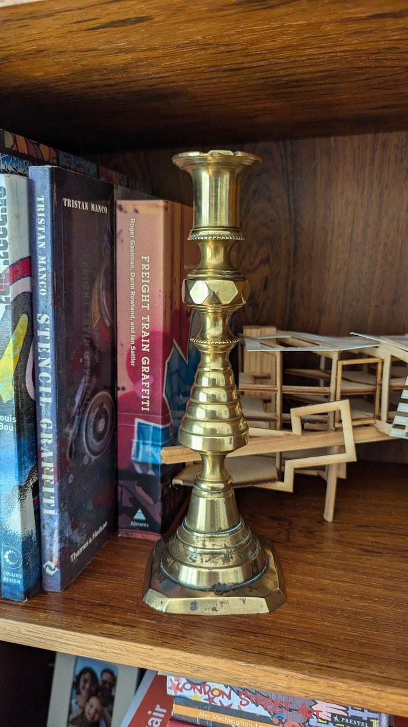 Vintage Brass Beehive Candlestick With Candle Nub Ejector - Stamped ...