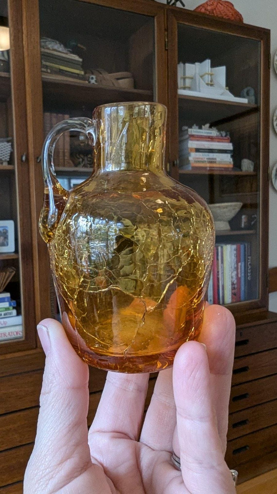 Vintage Hand Blown Amber Glass Mini Crackle Jug Bud Vase With Pontil - Etsy