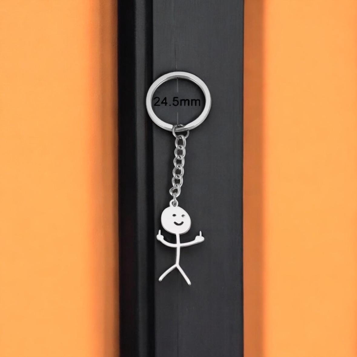 Funny Middle Finger Stick Figure Keychain Stainless Steel / Gold Plated ...