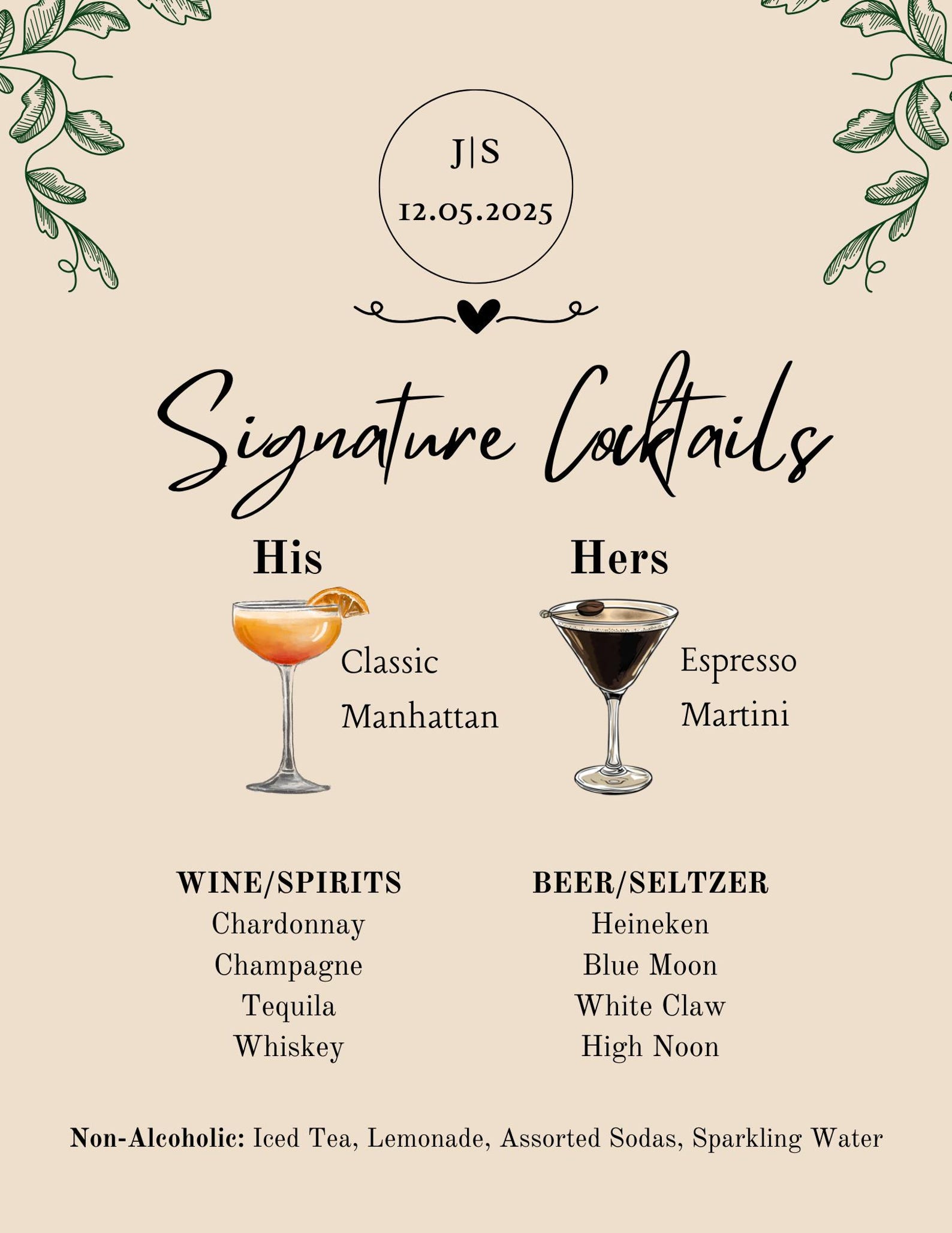 Wedding Drink Menu Template - Etsy