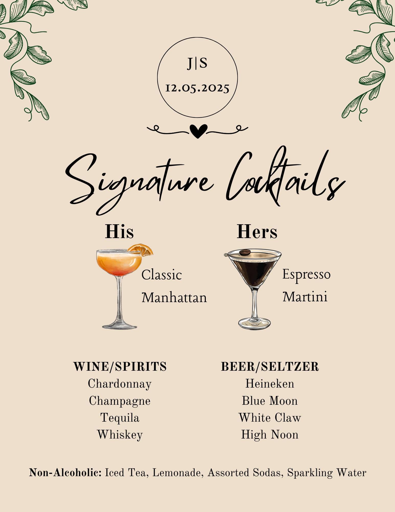 Wedding Drink Menu Template - Etsy