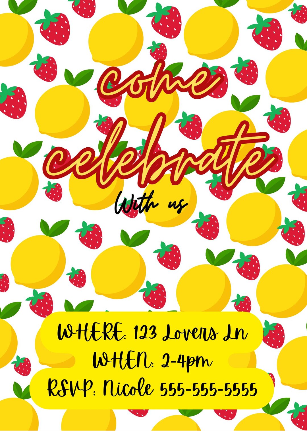 Editable Fruit Party Invitation | Lemon & Strawberry Theme | Summer ...