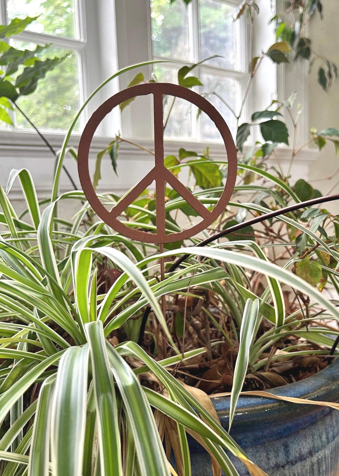Peace Sign Plant Stake: Rustic Garden Art, Memorial Ornament - Etsy