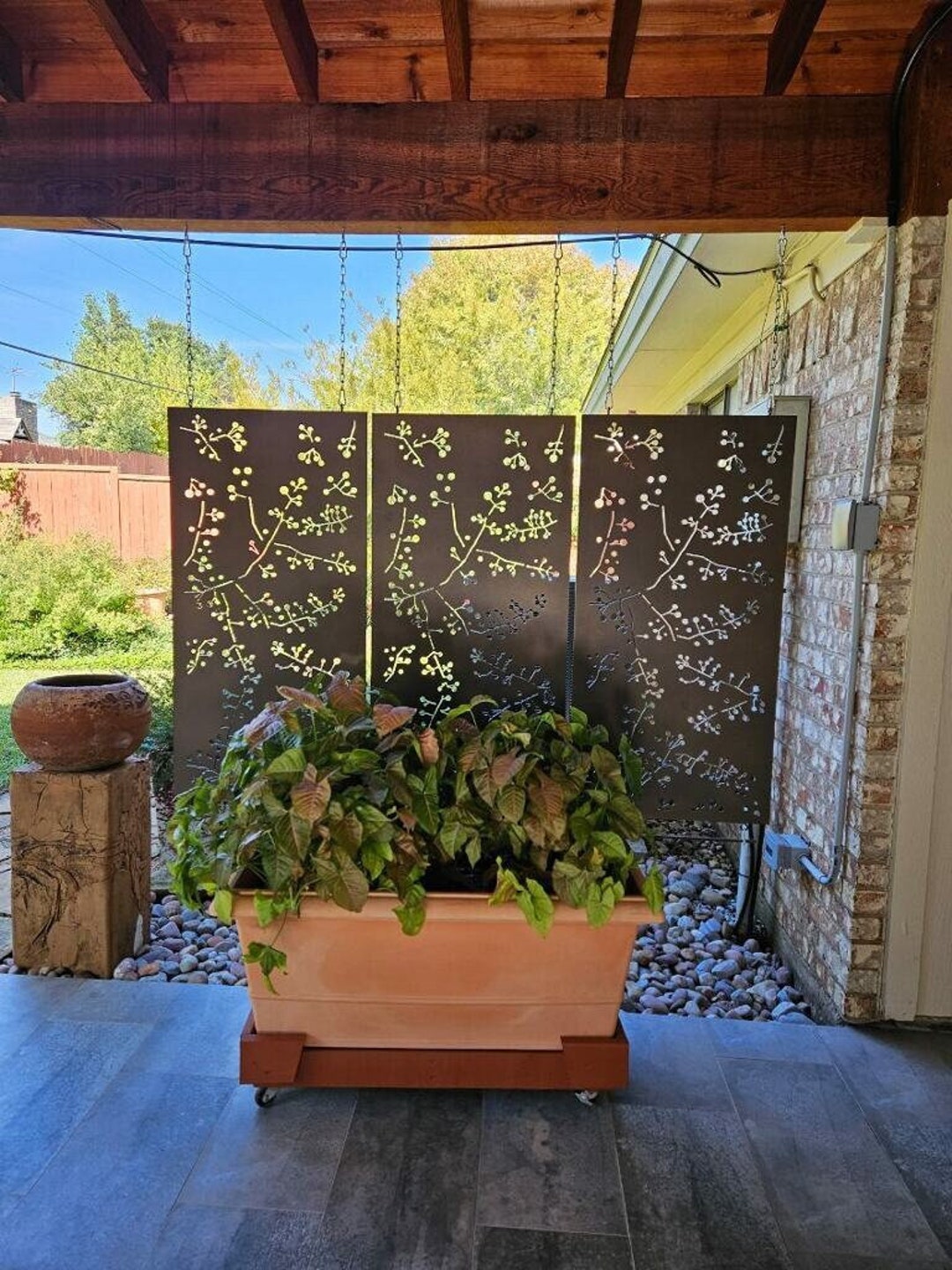 Wattle Twig Outdoor Privacy Screen: Metal Garden Art Panel (23" X 46 ...