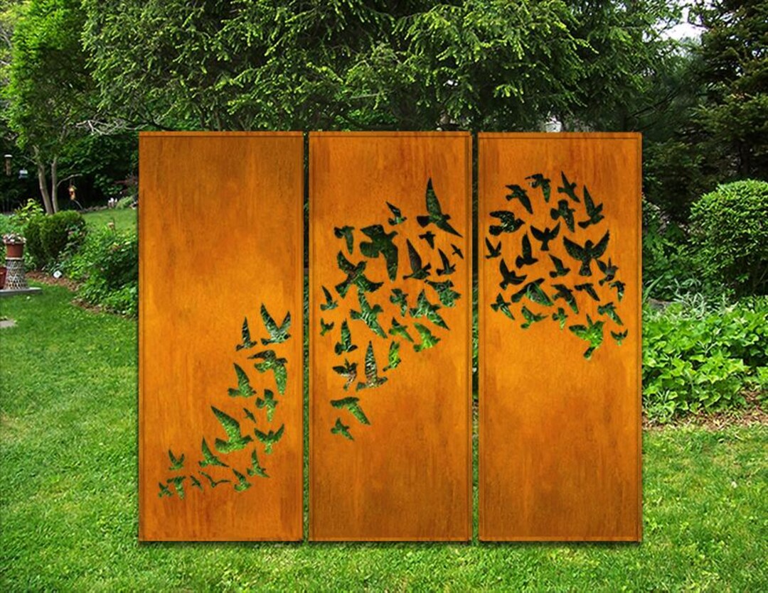 Metal Privacy Screen: Dancing Birds Garden Sculpture, Yard Art - Etsy