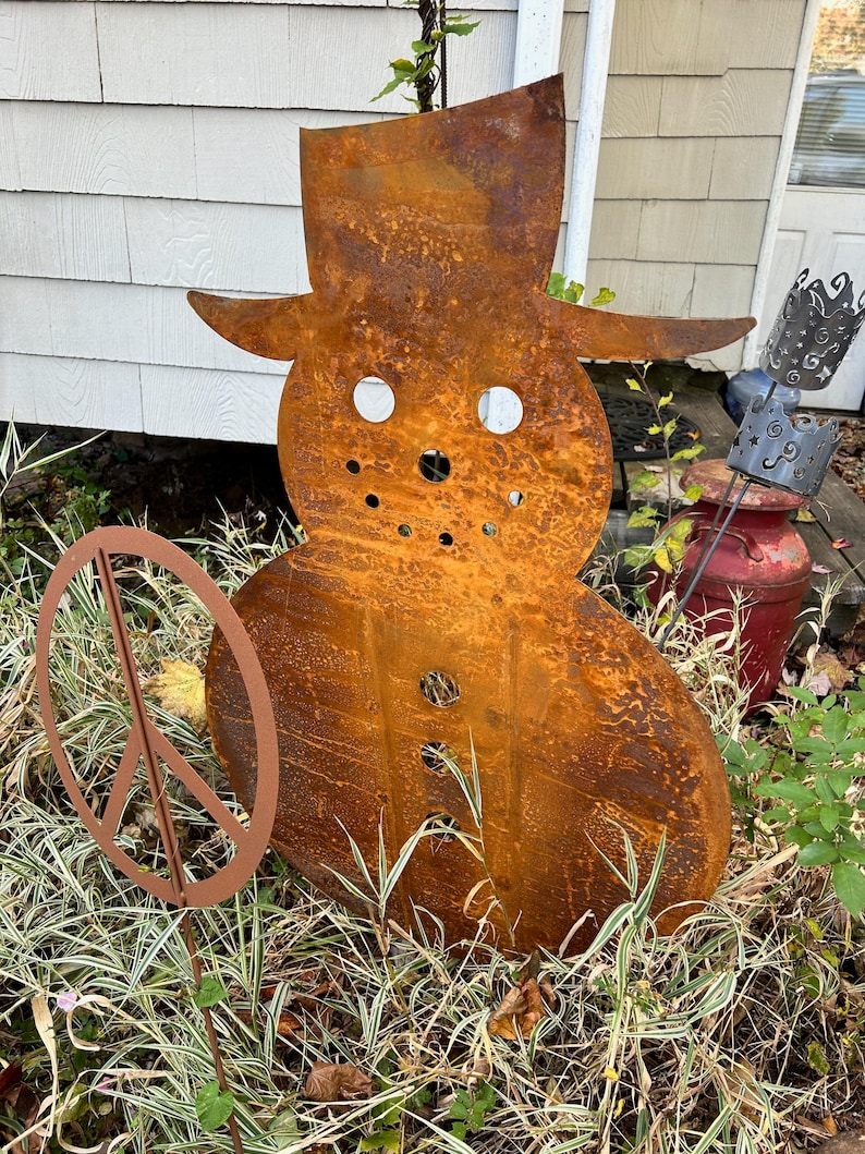 Rustic Metal Snowman Yard Sculpture for Winter Holiday Decor - Etsy