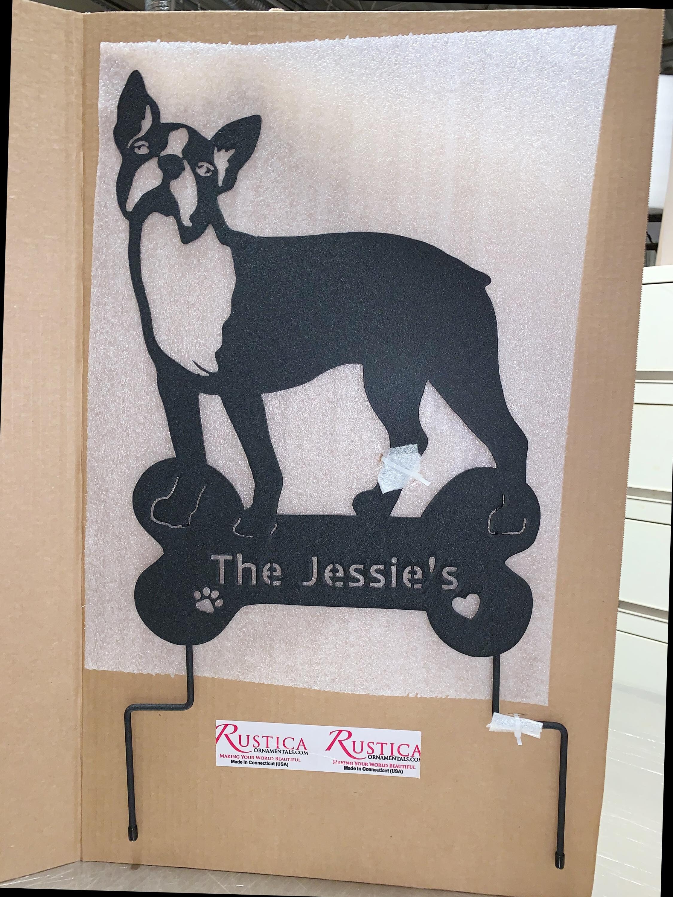 Boston Terrier Garden Stake: Rustic Metal Dog Memorial Art - Etsy