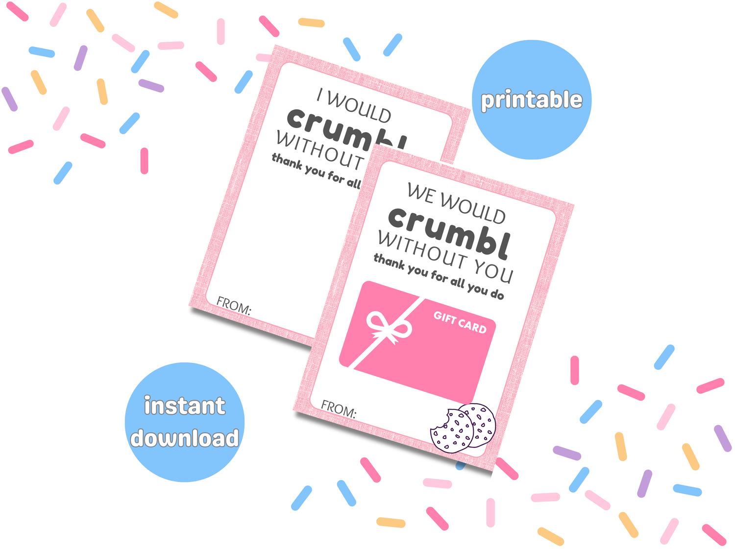 Crumbl Gift Card Holder, Printable Gift Card Holder, Crumbl Cookies - Etsy