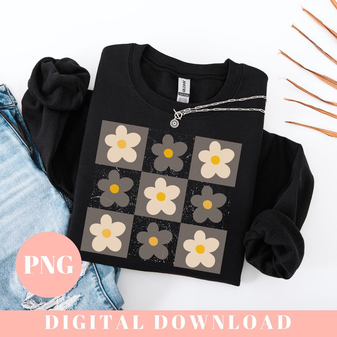 Daisy Checkered Boho PNG, Neutral Checkerboard Daisy Checkered Flower Daisy PNG Checkered Design ...