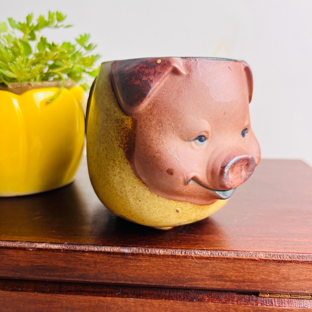 Vintage 1970s John Buck Studio Pottery Pig Mug • Handmade Face Mug ...