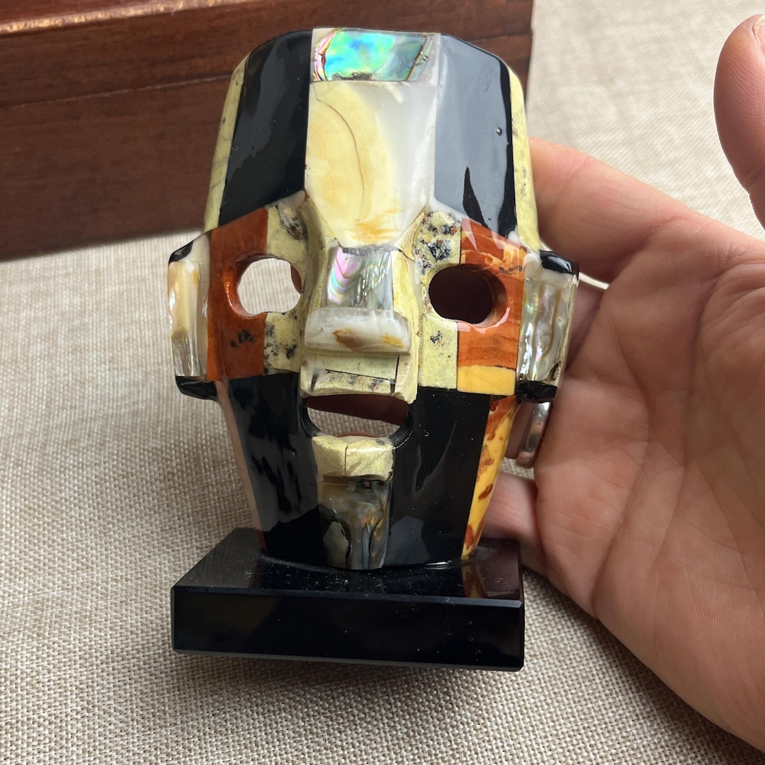Vintage Mexican Stone Inlay Mask: Onyx & Mother of Pearl Folk Art - Etsy