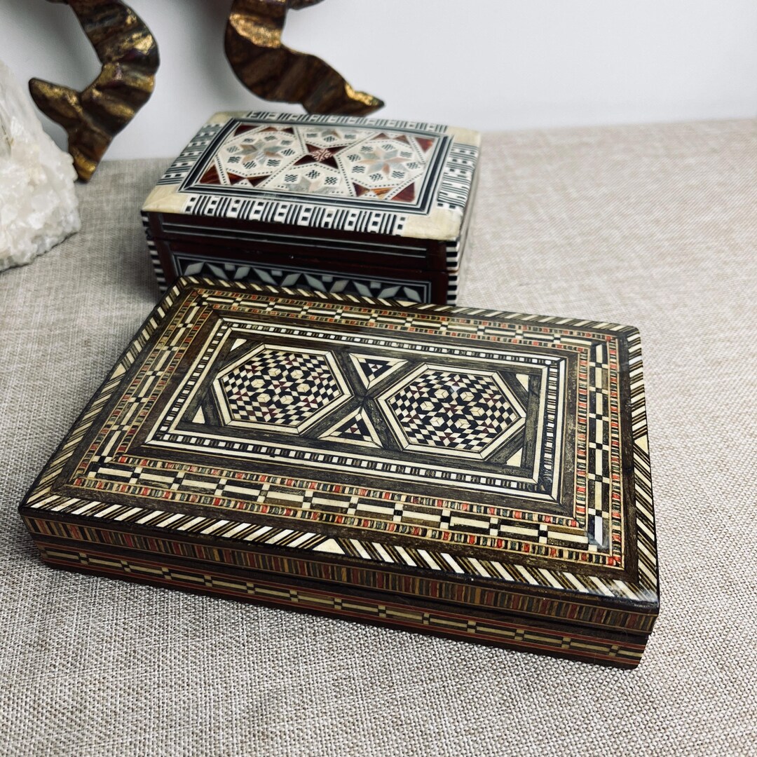 Vintage Syrian Mosaic Inlay Box Set: Handmade Marquetry Wood Jewelry ...