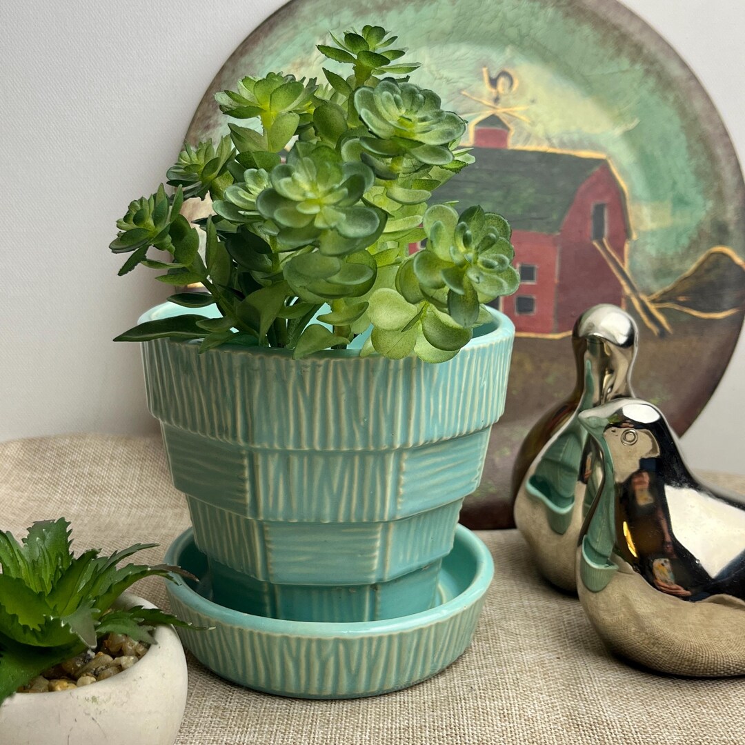 Vintage Mccoy 4" Planter | Turquoise Blue Ceramic Pot | Mid-century ...
