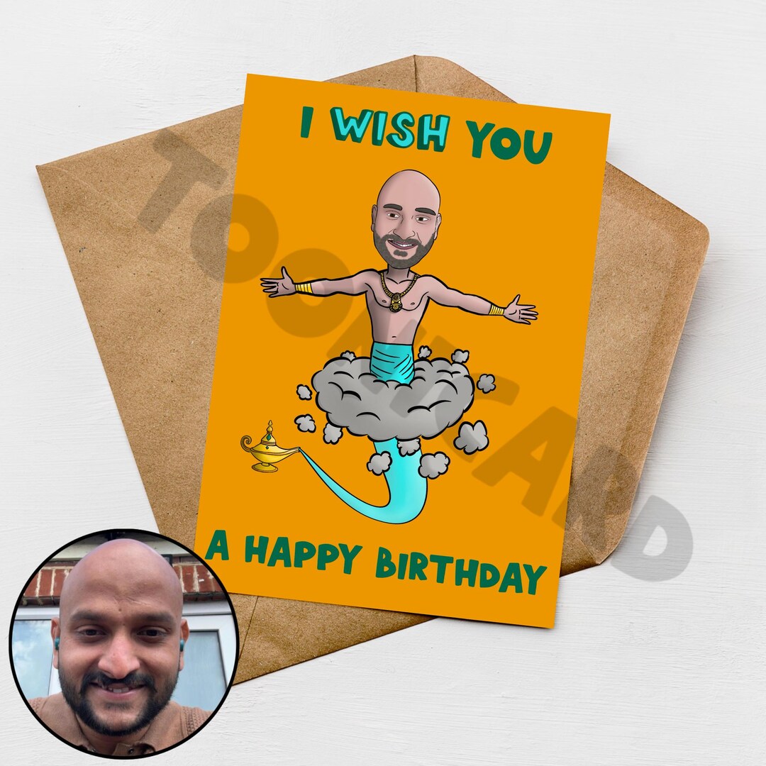 Personalised Genie Garicature Birthday Card for Him, Drawn From Photo ...