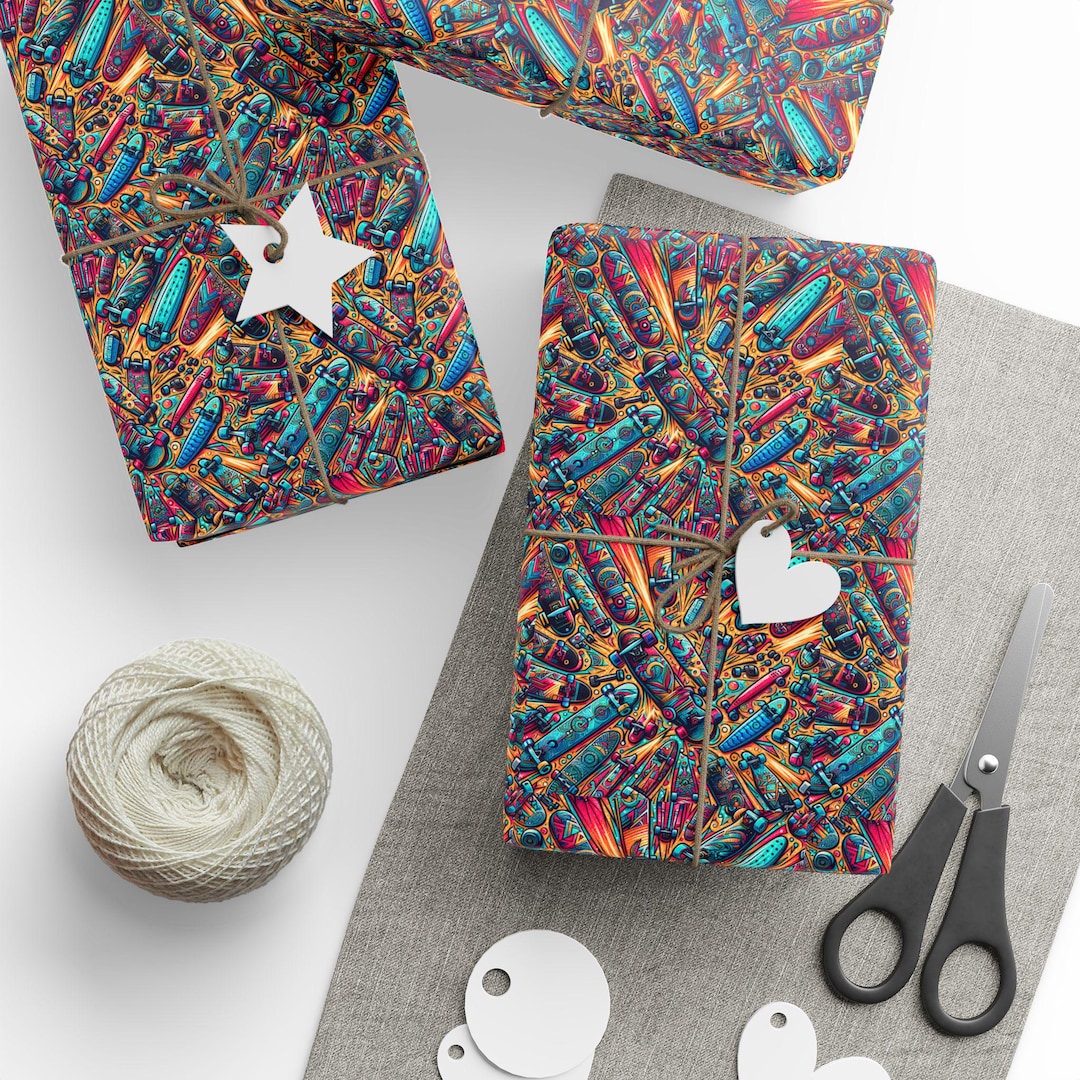 Skateboard Wrapping Paper: Colorful Skater Party Gift Wrap - Etsy