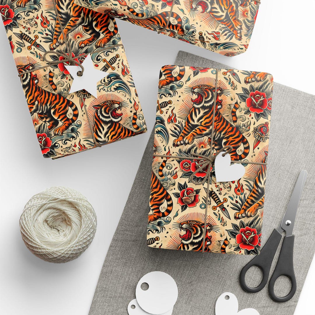 Tattoo Tiger Wrapping Paper: Edgy Animal Print Gift Wrap - Etsy