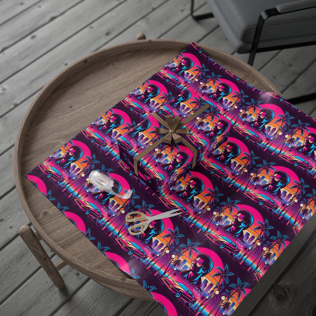 80s Miami Vice Theme Gift Wrap: Retro Neon Wrapping Paper - Etsy