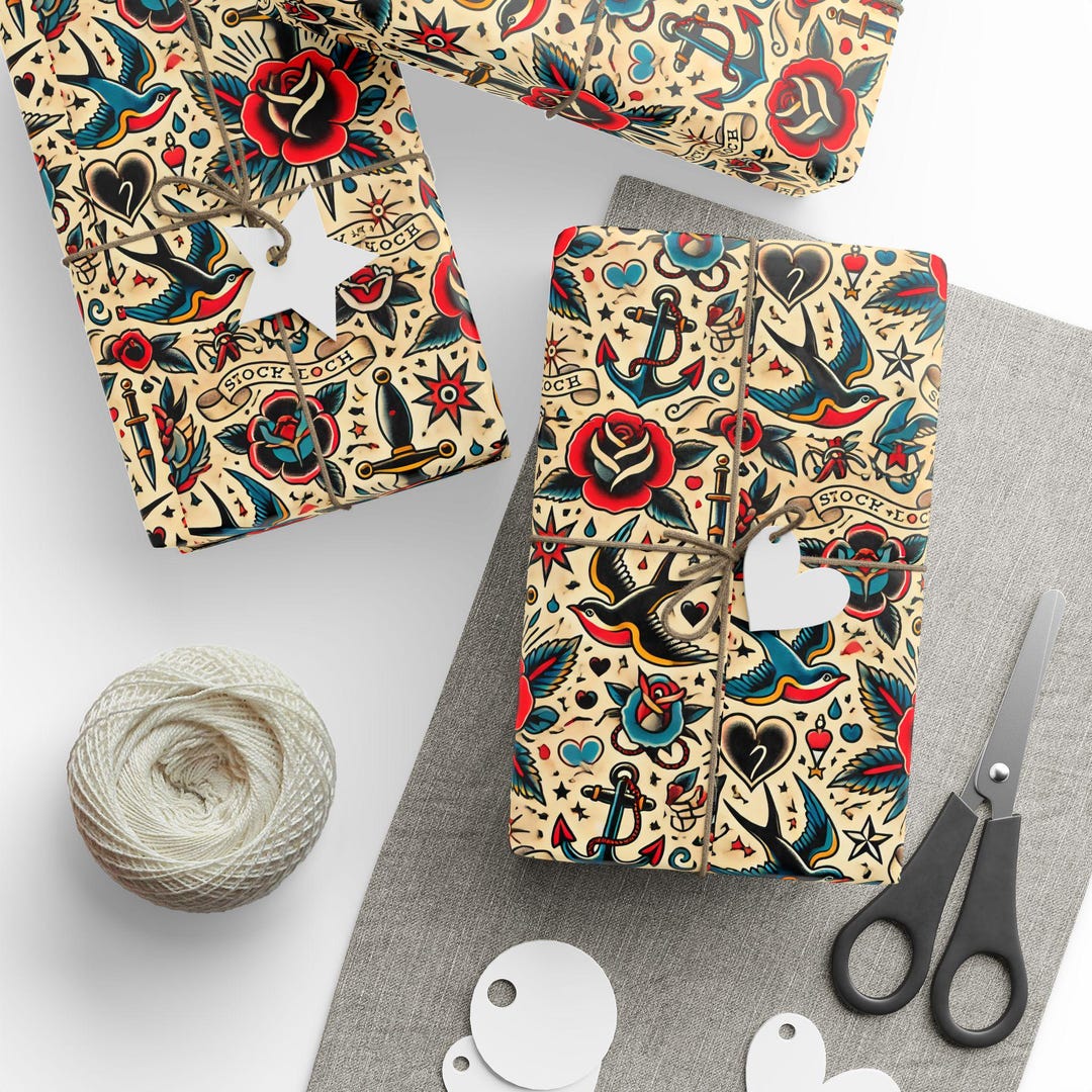 Wrapping Paper, Tattoo Flash Traditional Tattoo Gift Wrap Papers, DIY ...