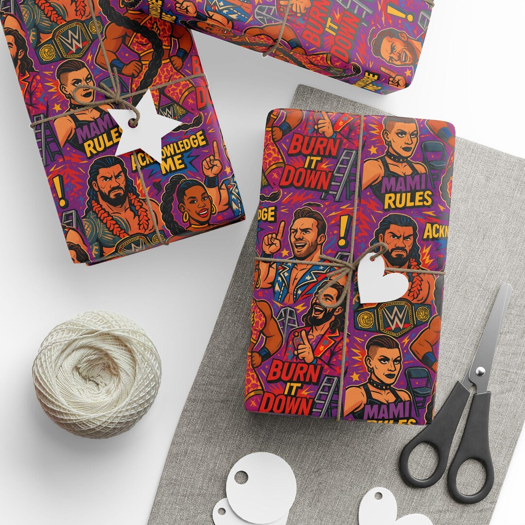 Wrapping Paper, WWE Inspired Gift Wrap, Wrestling Fan Birthday Present ...