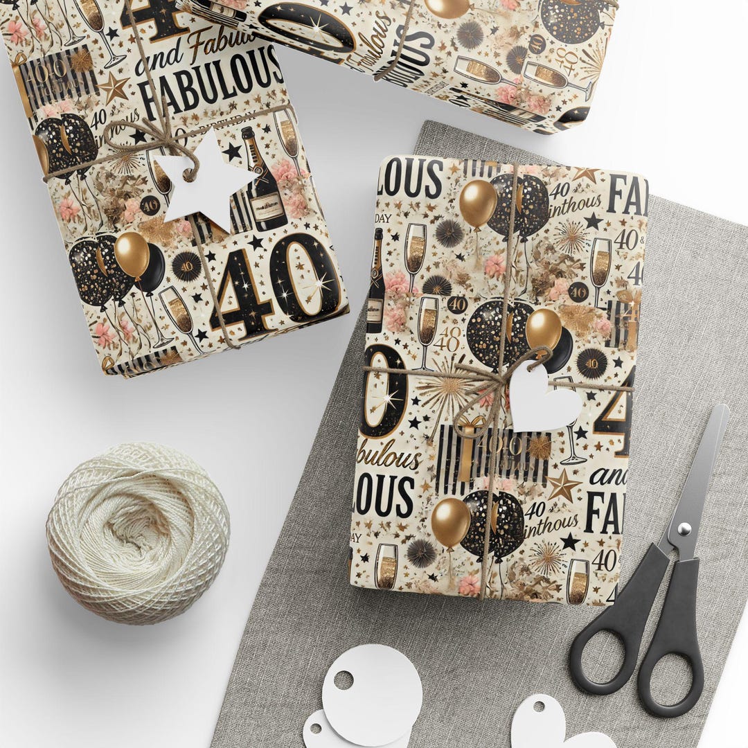 40th Birthday Wrapping Paper, Gold & Silver Balloons, Champagne - Etsy