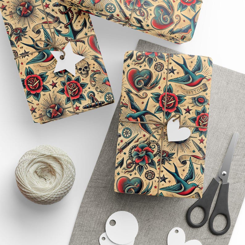 Wrapping Paper, Tattoo Flash Traditional Tattoo Gift Wrap Papers, DIY ...