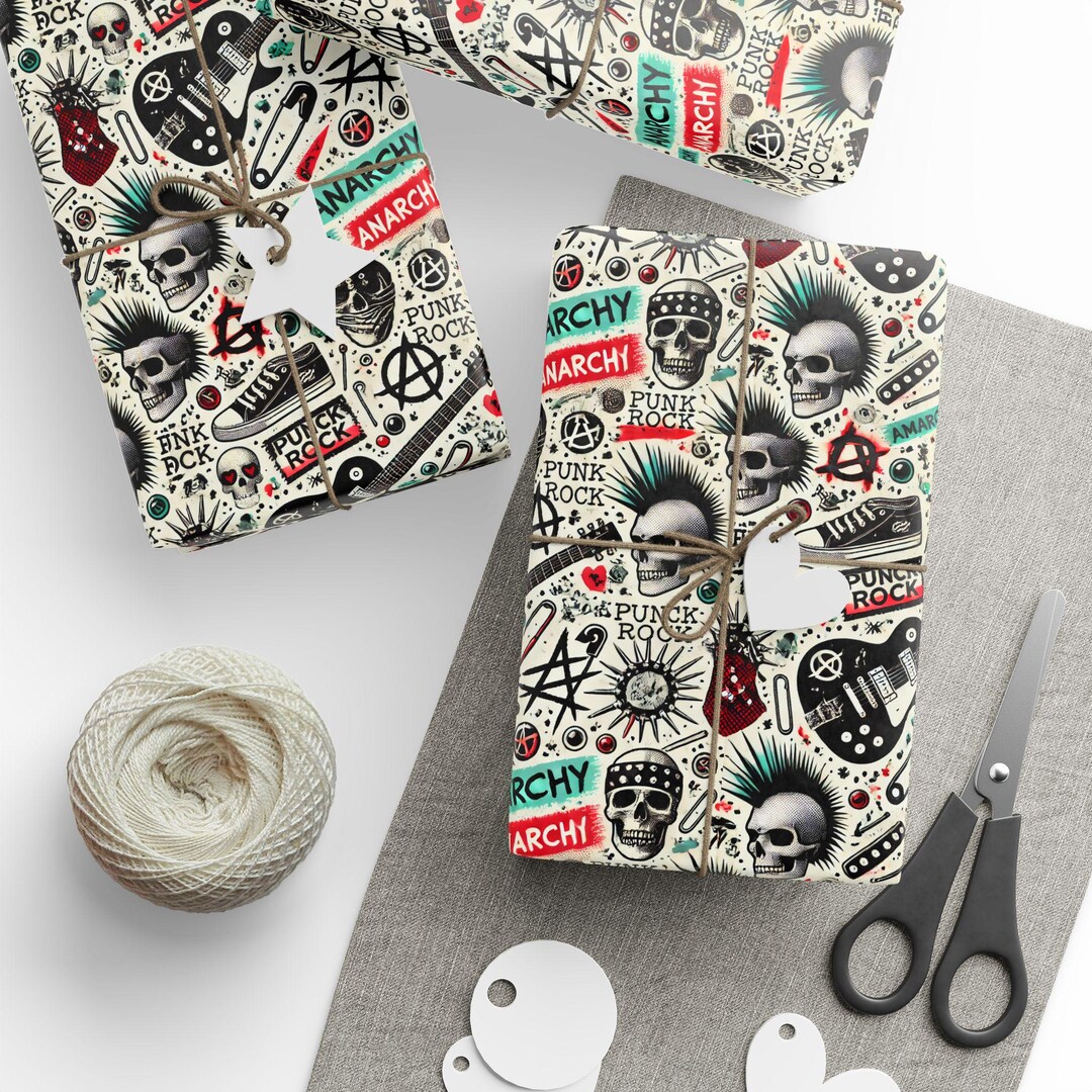 Punk Rock Wrapping Paper, Gift Wrap for Rock Fans, Edgy Present ...